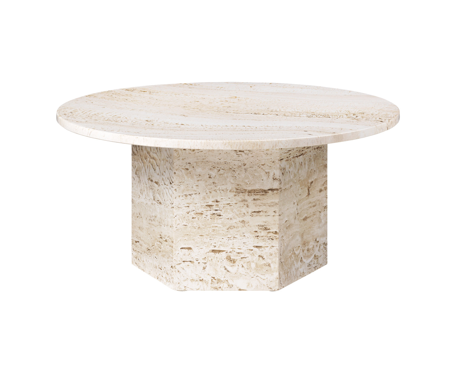 Gubi Epic Coffee Table - Round Ø80 Travertine by GamFratesi | DSHOP